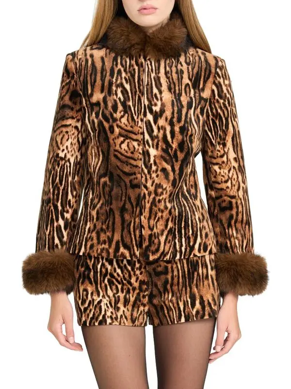 WAYF X Rose Lola Naomi Faux Fur Trim Jacket - Leopard