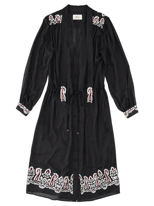 FORTELA Alana Embroidered Viscose Dress - Black