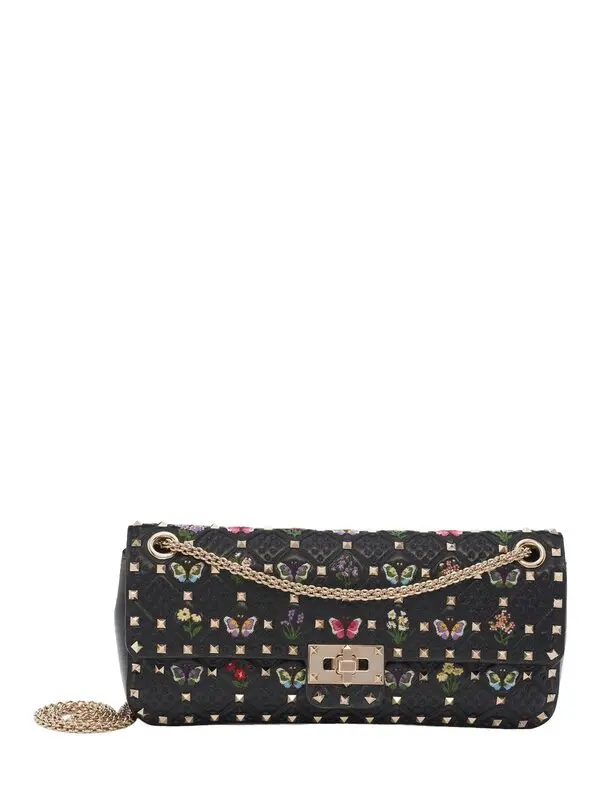 Valentino Garavani Small Rockstud Embroidered Leather Shoulder Bag - Black