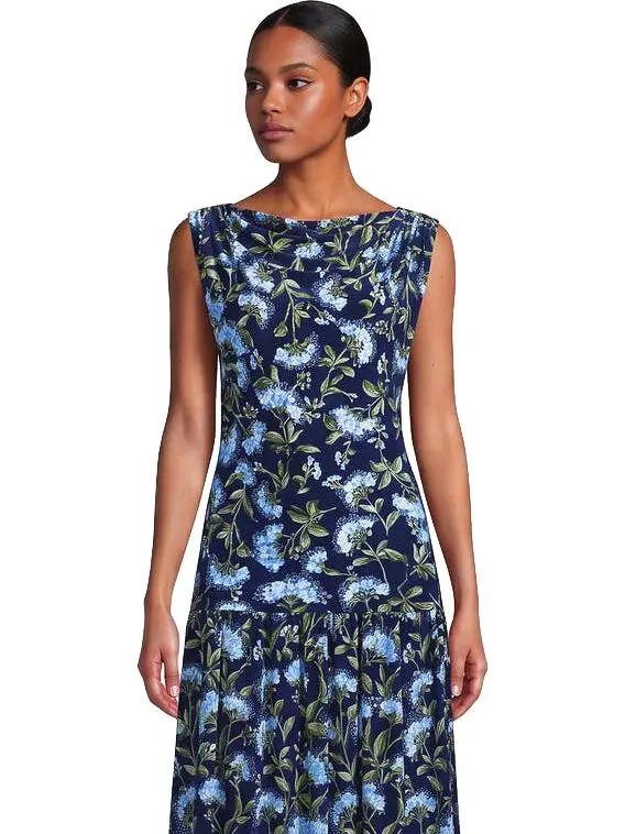 LANDS' END Sleeveless Silky Knit Drape Front Top - Deep Sea/blue Hydrangea