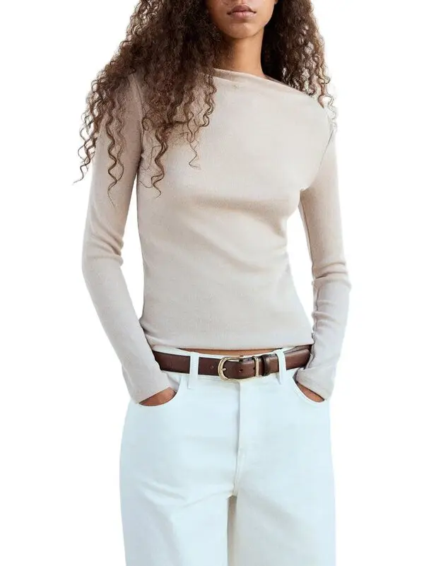 Mango Long Sleeve Bateau Neck T-shirt - Sand