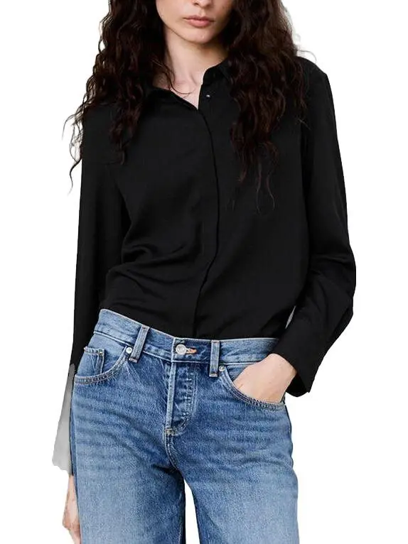 Mango Concealed Placket Satin Shirt - Black