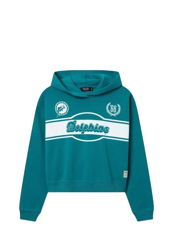 Junk Food Dolphins Oversized Cropped Graphic Hoodie - Teal