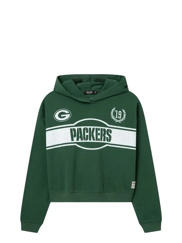 Junk Food Packers Oversized Graphic Crop Hoodie - Hunter
