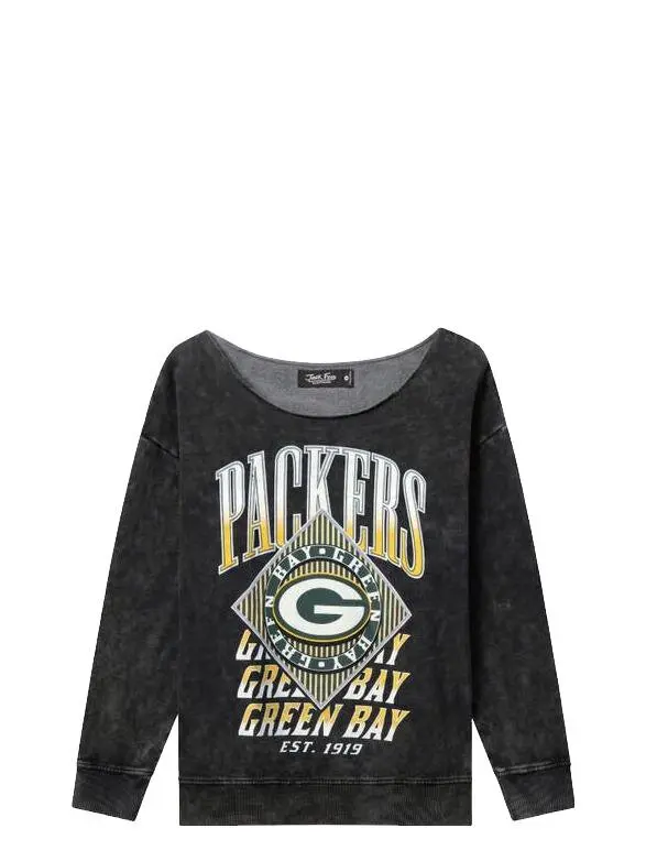 Junk Food Green Bay Packers Off The Shoulder Cropped Graphic Sweatshirt - Black
