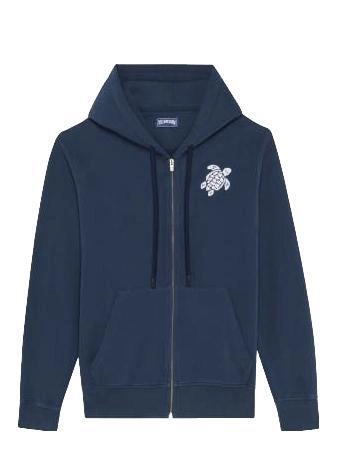 Vilebrequin Cotton Full Zip Hoodie With Turtle Embroidery - Navy