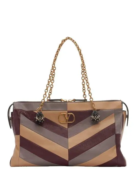 Valentino Garavani Panthea Medium Leather Shoulder Bag - Beige Multi