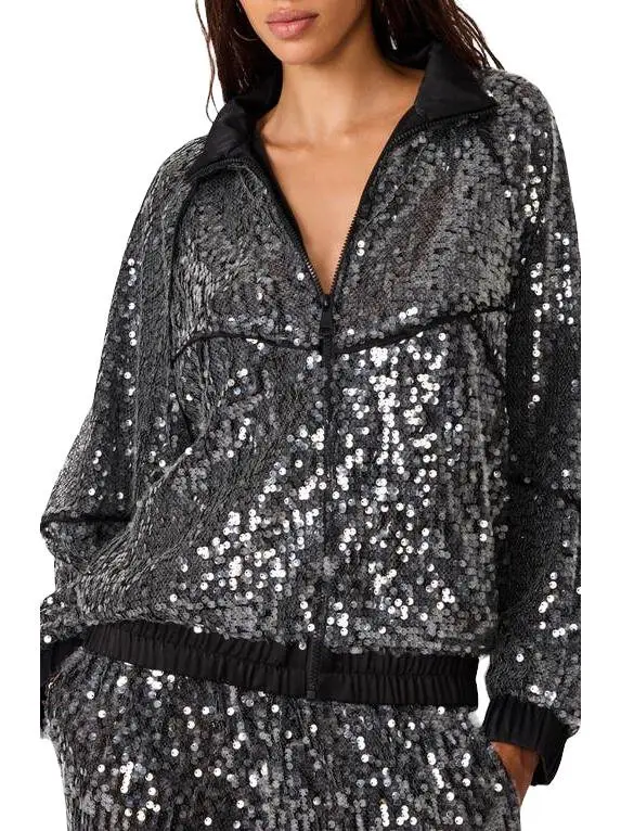 Steve Madden Jacey Sequin Bomber Jacket - Black Sequin