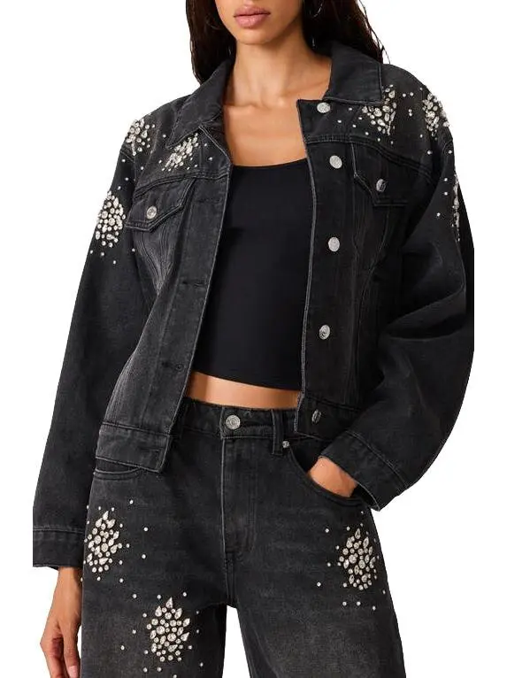 Steve Madden Clarke Embellished Denim Jacket - Washed Black