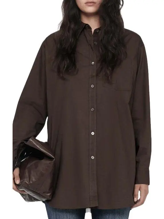 ALLSAINTS Kaia Oversized Cotton Shirt - Hazelnut Brown