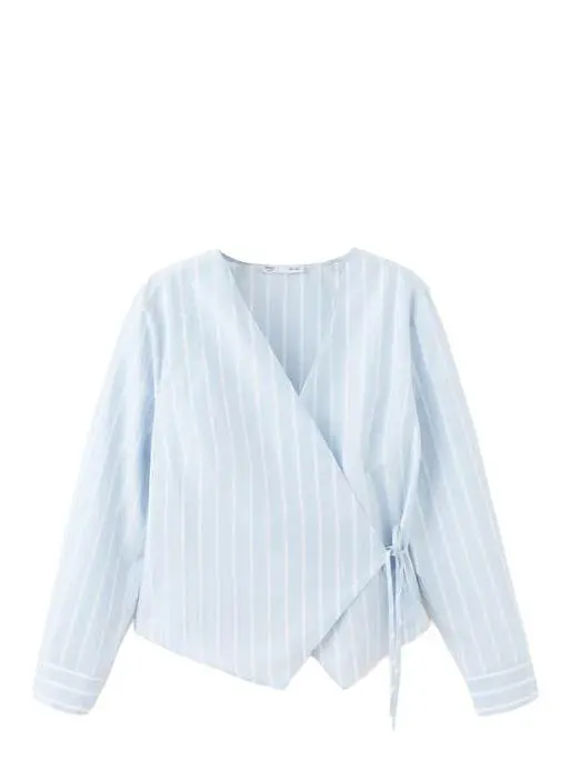 Mango Striped V-neck Top - Sky Blue