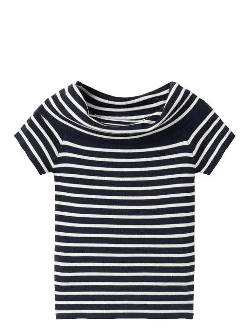 Mango Striped Boat Neck Knit Top - Navy
