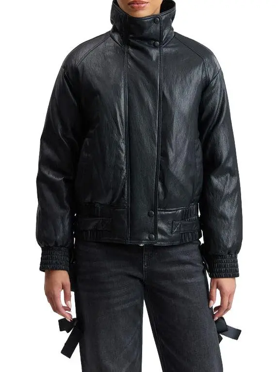 Avec Les Filles Padded Faux Leather Aviator Jacket - Black