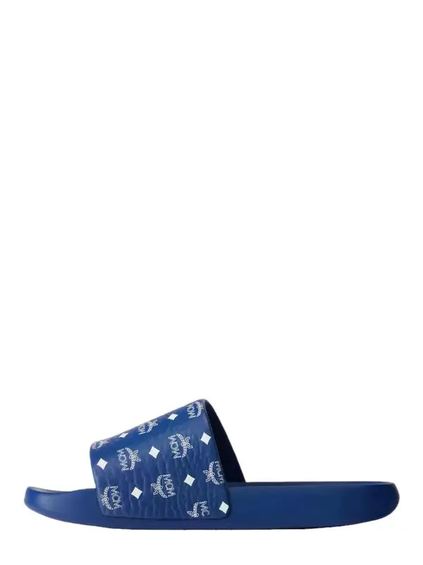 Mcm Monogram-print Rubber Slides - Blue