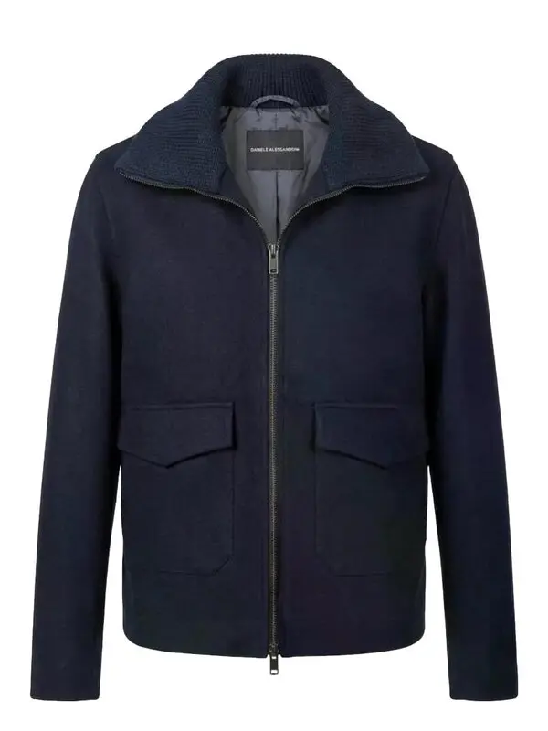 DANIELE ALESSANDRINI Ribbed-collar Zip-up Jacket - Blue