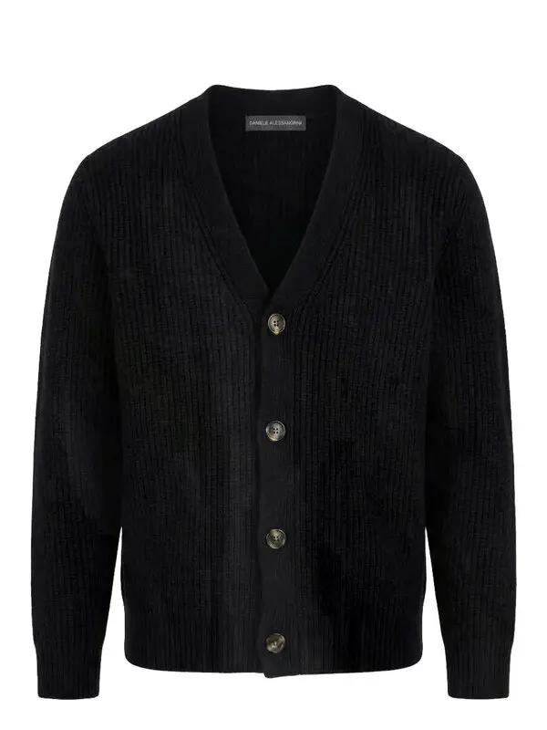 DANIELE ALESSANDRINI Ribbed-knit V-neck Cardigan - Black