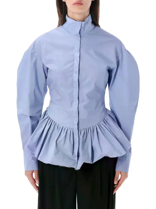 THELATEST Elaine Peplum-hem Puff-sleeve Shirt - Blue