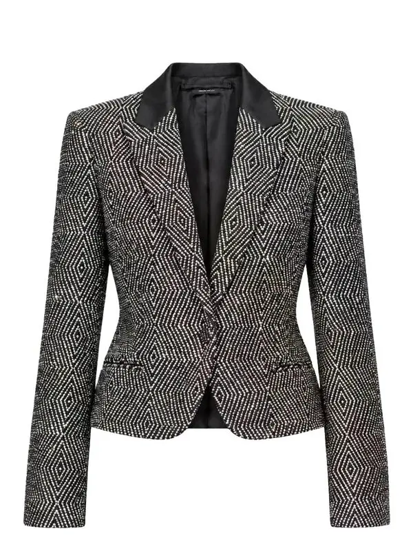 TOM FORD Sequined Wool-blend Tweed Cropped Boyfriend Jacket - Black