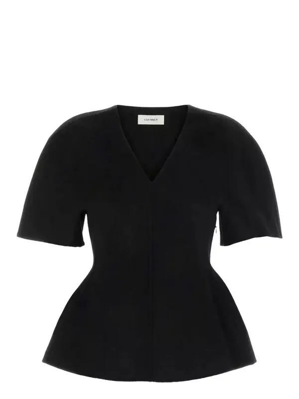 LISA YANG V-neck Peplum Top - Black