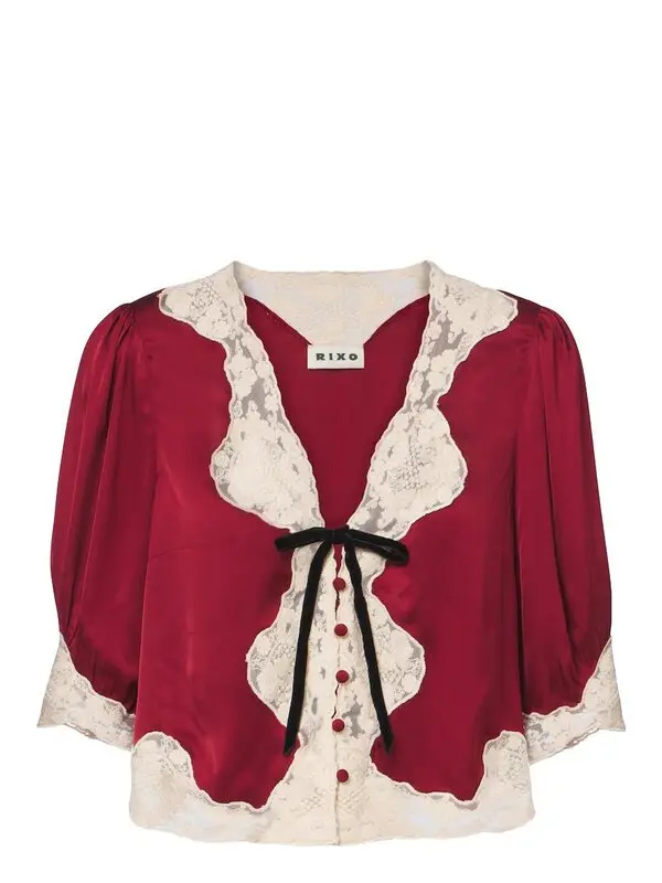 Rixo Ursula Lace-trimmed Satin Blouse - Red
