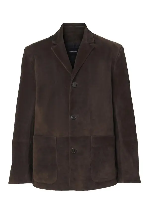 YVES SALOMON Single-breasted Suede Jacket - Brown
