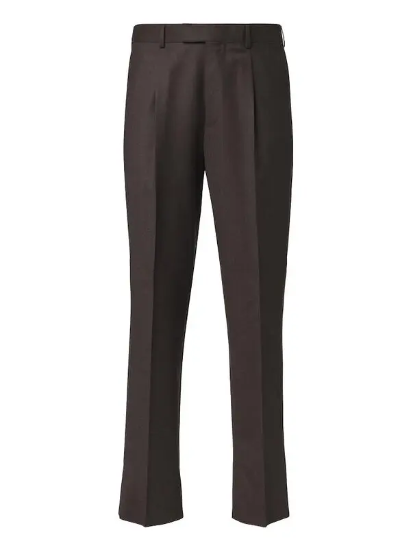 Zegna Pleated Wool Straight Pants - Brown