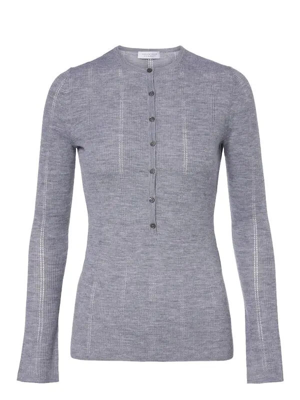 Gabriela Hearst Olea Pointelle Wool Henley Shirt - Grey