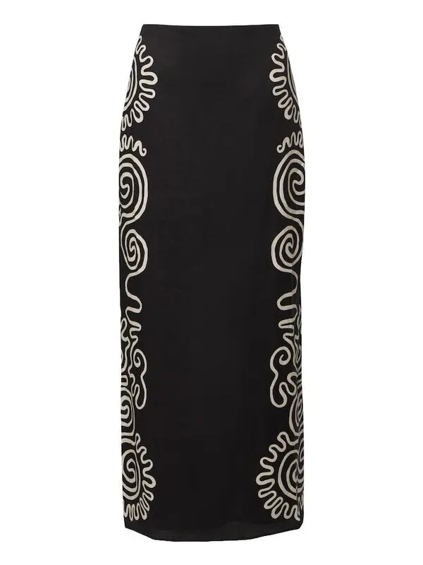 CALA DE LA CRUZ Bruna Printed Linen Maxi Skirt - Brown