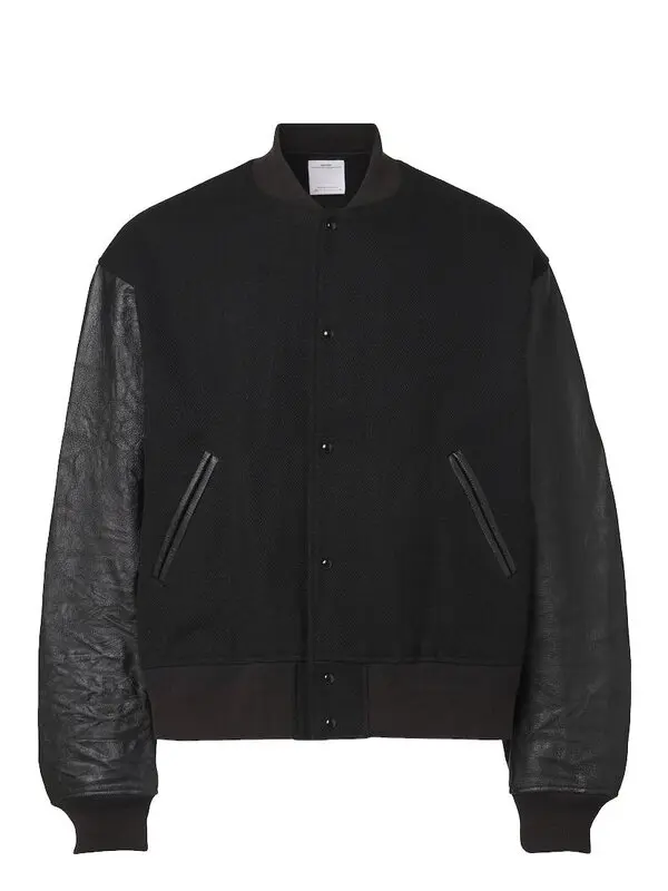 Visvim Wool, Linen, And Leather Varsity Jacket - Black