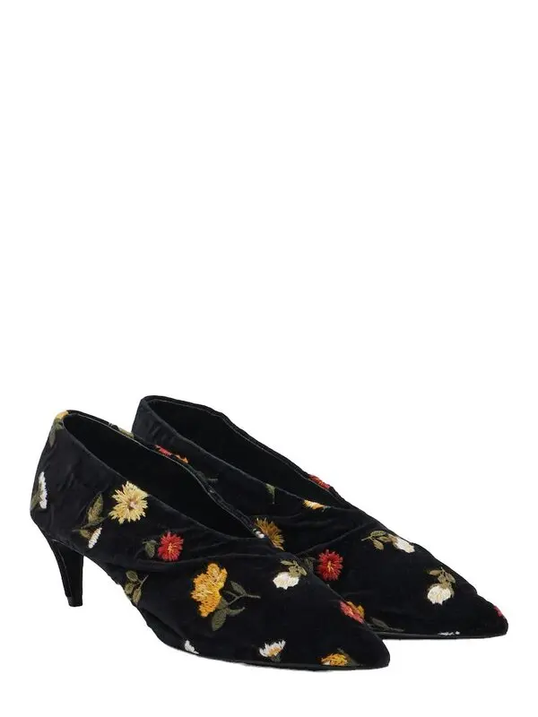 Khaite Miriam Embroidered Velvet Pumps - Black