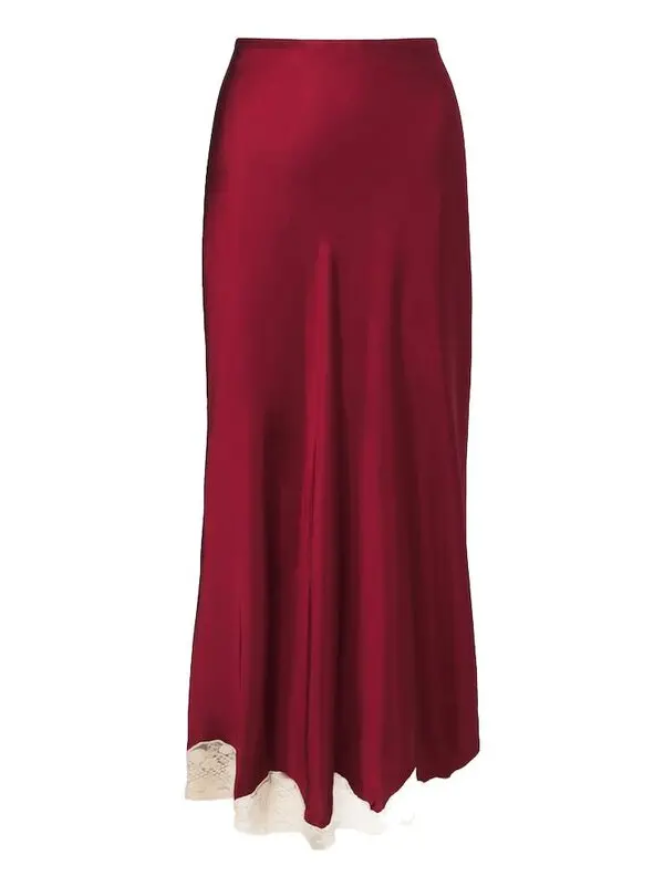 Rixo Crystal Lace-trimmed Satin Slip Skirt - Red
