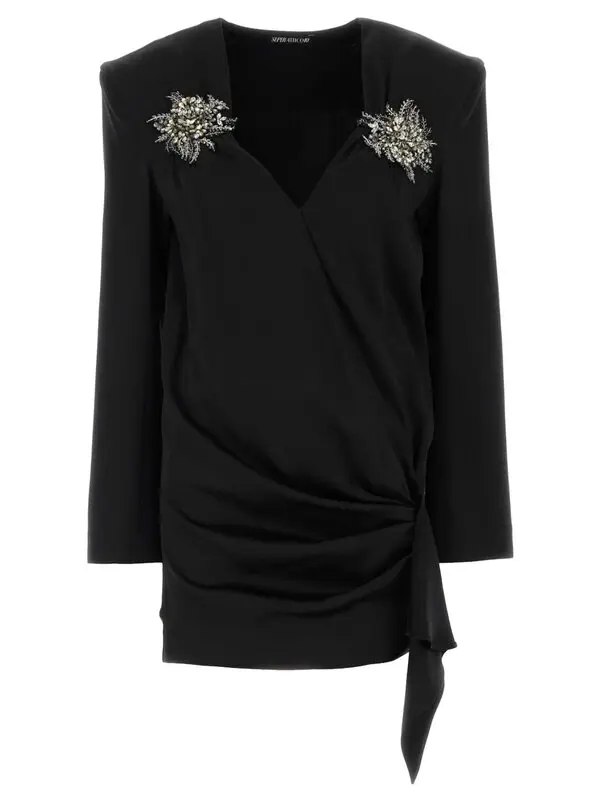Attico Satin Mini Dress - Black