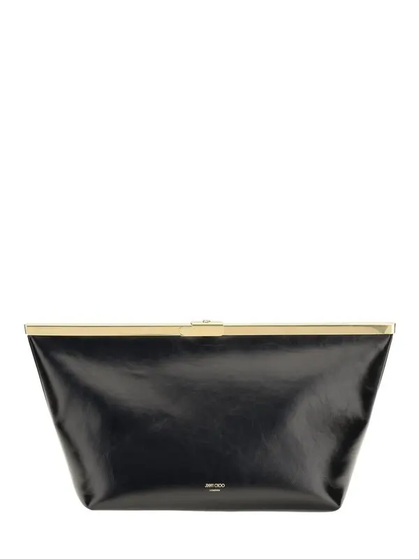 JIMMY CHOO Large Ganache Biker Leather Clutch - Black