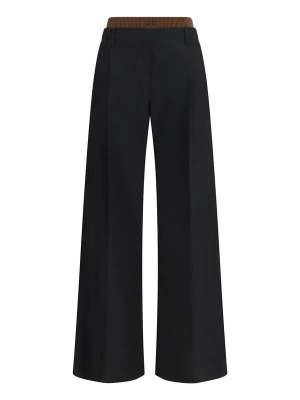 Loewe Wide-leg Pants With Ribbed Waistband - Black
