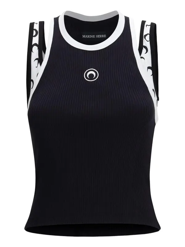 MARINE SERRE Layered Cotton Jersey Tank Top - Black