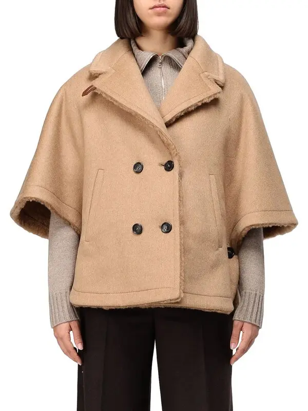 Max Mara Short-sleeved Double-breasted Peacoat In Camel Wool - Brown