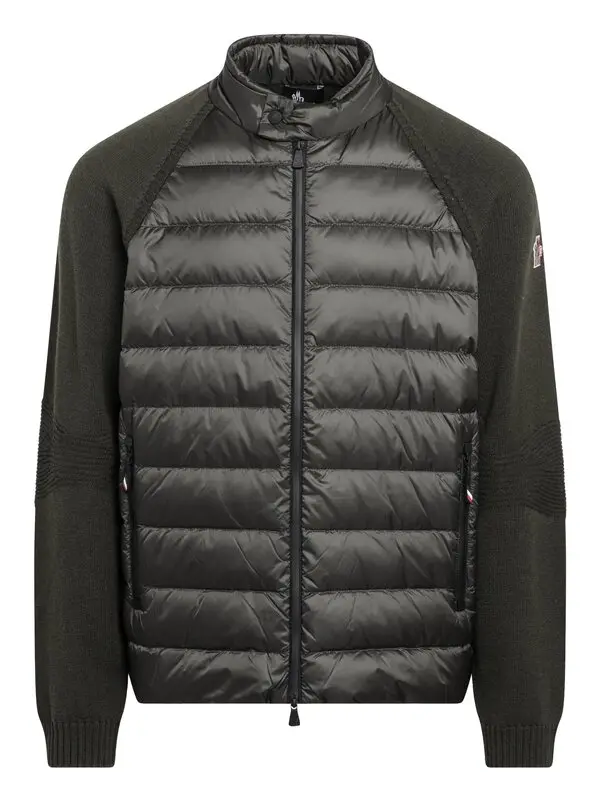 Moncler Dark Grey Padded Zip-up Cardigan In Wool Blend - Gray