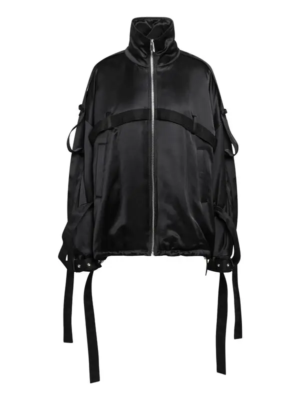 Attico Deconstructed Bomber Jacket In Satin - Black