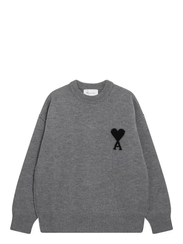 AMI Paris Grey De Coeur Sweater In Wool - Gray