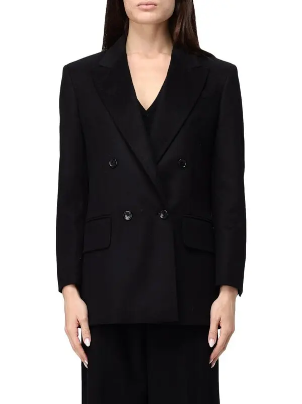 Max Mara Double-breasted Pure Virgin Wool Blazer With Peak Lapels And Button Closure - Black