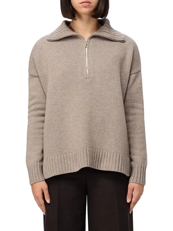 Max Mara Alpaca Blend Jumper With Stand Collar And Half-zip - Black