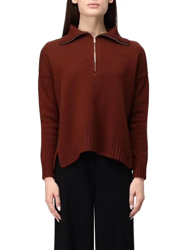 Max Mara Alpaca Blend Jumper With Stand Collar And Half-zip - Red