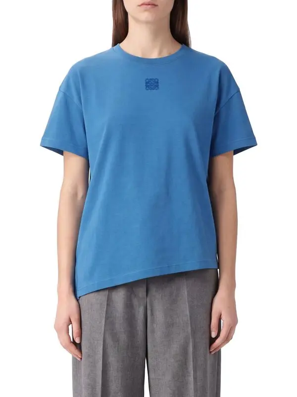 Loewe Asymmetrical Hem Cotton Crew-neck T-shirt With Short Sleeves - Blue