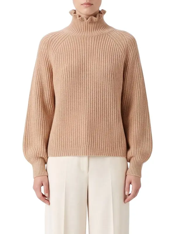 Max Mara Wool And Cashmere Turtleneck Jumper With Balloon Sleeves - Brown