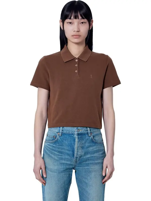 Saint Laurent Cassandre Cropped Polo Shirt - Brown