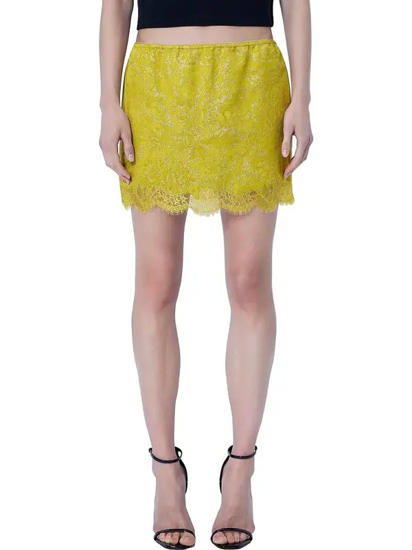 Saint Laurent Baroque Mini Skirt In Jacquard And Lace - Yellow