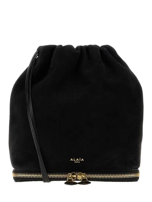 Alaïa Le Pochon Mini Suede Bucket Bag With Drawstring Closure - Black