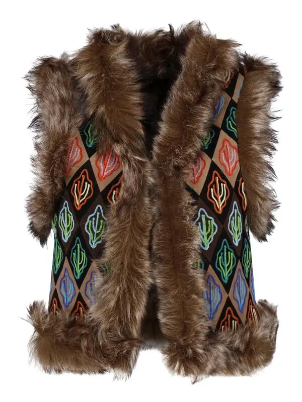 GOLDEN GOOSE Embroidered Shearling Vest - Multicolor