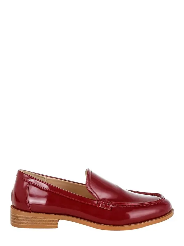 RAG & CO Corleone Pleather Stacked Heel Loafers Burgundy - Red