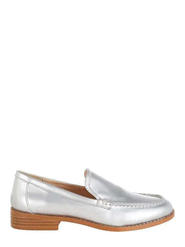 RAG & CO Corleone Pleather Stacked Heel Loafers - Silver